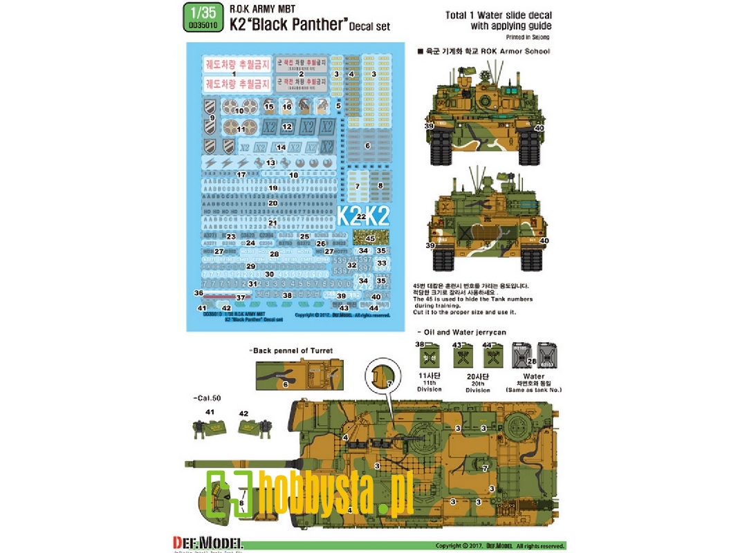 Rok Mbt K2 Black Panther Decal Set For Academy Kit