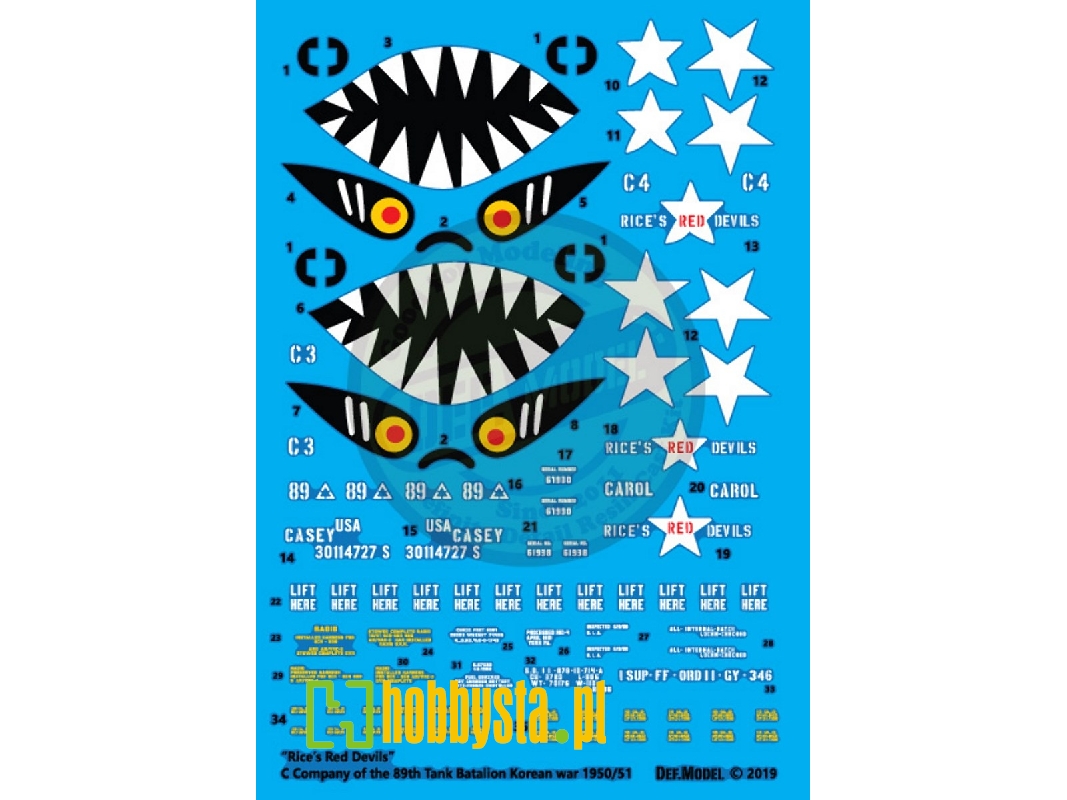 Korean War Us M4a3e8 Rice's Red Devils Decal Set (1/35 M4a3e8)