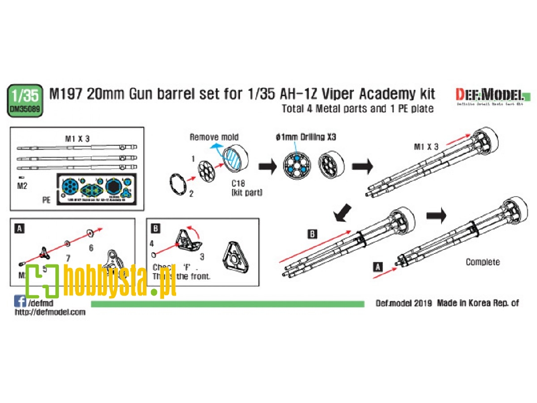 Usmc M197 20mm Gun Barrel Set (For 1/35 Ah-1z Academy Kit)