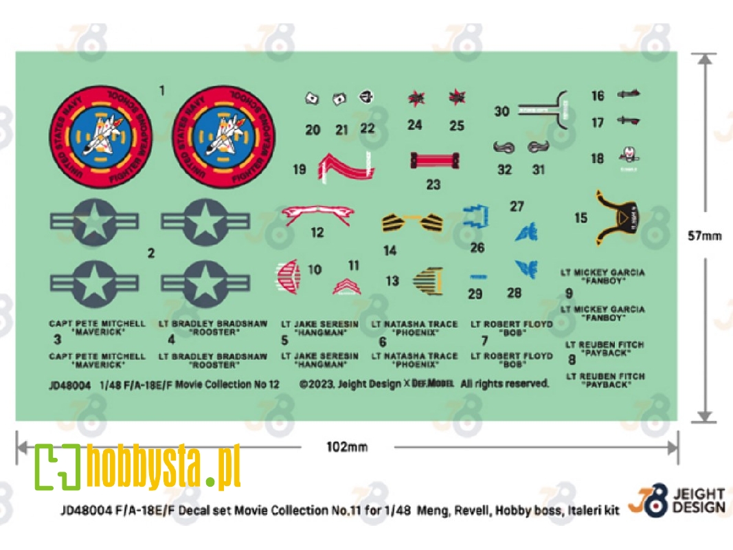 F/A-18e/F Super Hornet Decal Set - Movie Collection No.11 W/ 2 Pilot Fig.S
