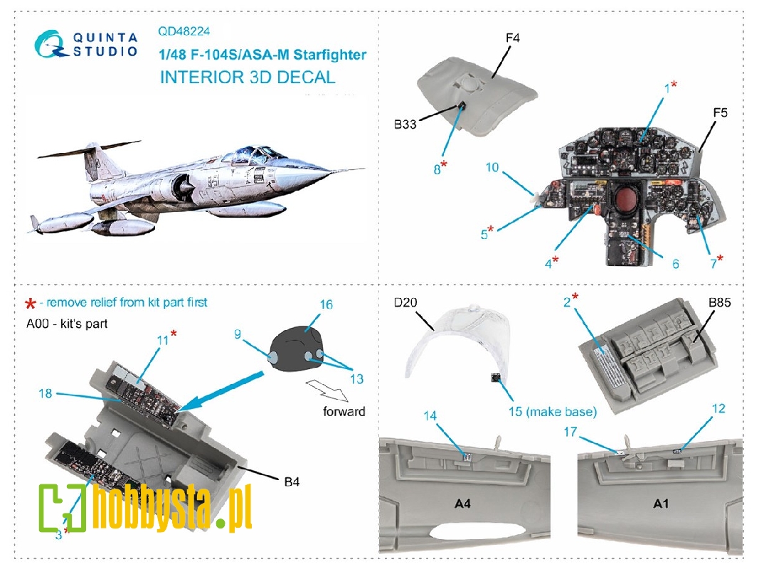Lockheed F-104 S/Asa-m - 3d-printed & Coloured Interior (For Kinetic Kits)