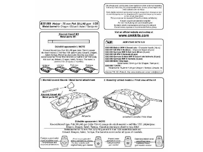 Hetzer 75mm Pak 39 L/48 gun - Metal barrel 1/35 for Tamiya / Ita